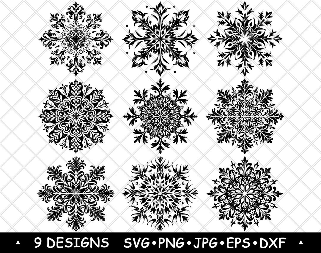 Ornate Snowflake SVG Bundle Winter Flourish Mandala Clipart Elegant ...