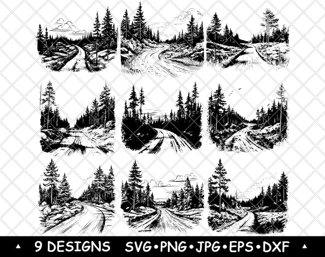 Forest off Road Gravel Woods Trail Scenic Route Farm Ranch Path Svg,dxf ...