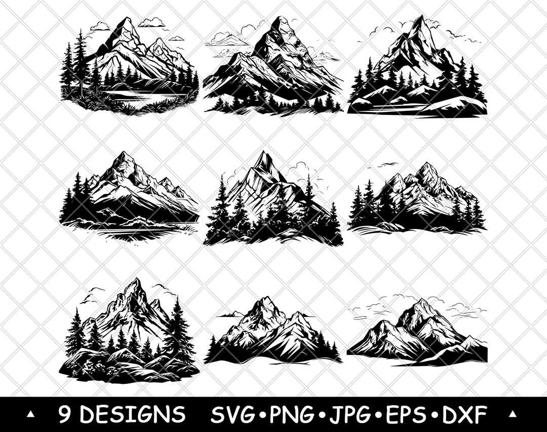 Mountain Landscape Alpine Peak Forest Pine Trees Nature Laser File SVG ...