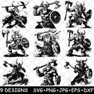Viking Warrior Axe Shield Battle Armor Norse Combat Art Laser File SVG PNG JPG Grayscale Burn ...