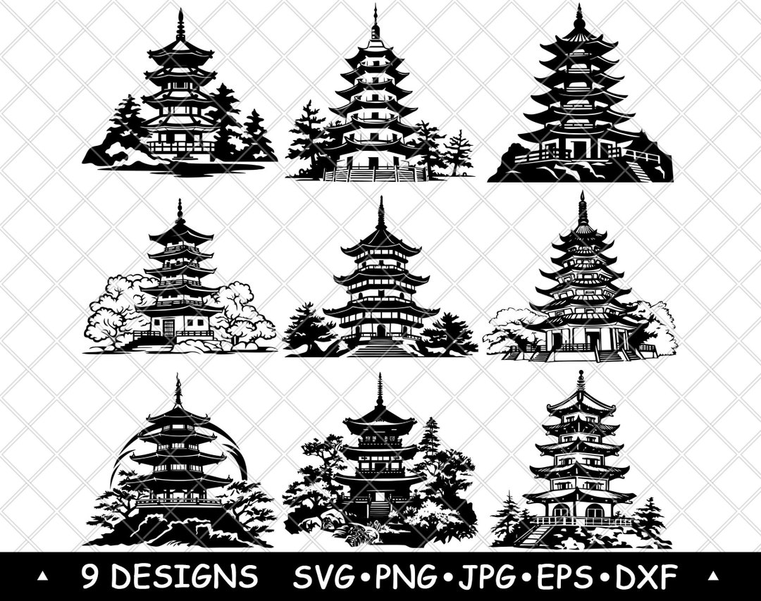 Japanese Pagoda SVG Bundle | Traditional Temple Clipart for Engraving ...