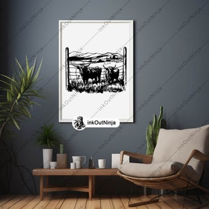 Highland Cattle Cow Farm Rustic Barn Ranch Fence Heifer Longhaired Svg ...