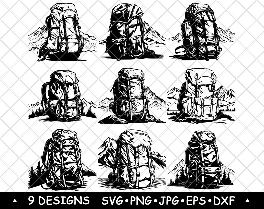 Hiking Backpack Outdoor Camp Trail Rucksack Bag Mountain Laser File SVG ...