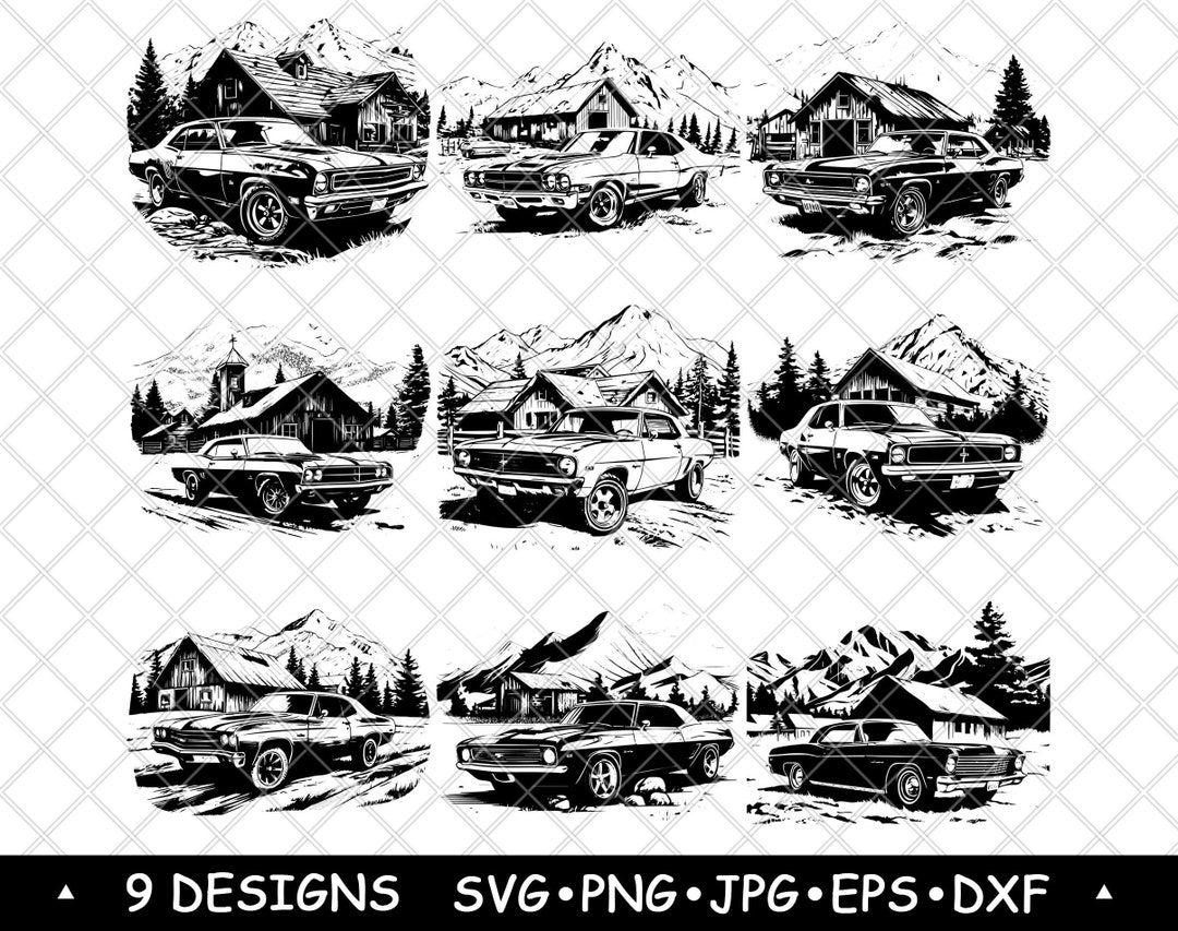 Rustic Ranch Barn Classic Car Muscle Old Vintage Race Road Cabin Svg ...