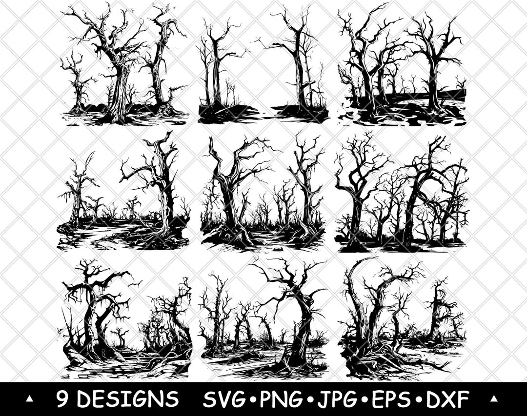 Creepy Dead Tree Clipart Bundle | Haunted Forest SVG PNG | Spooky Tree ...