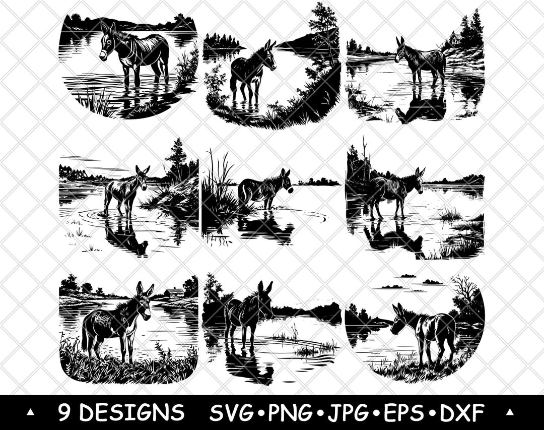 Donkey Mule Burro Mini Horse Esel Lake Swamp Wildlife Laser File SVG ...