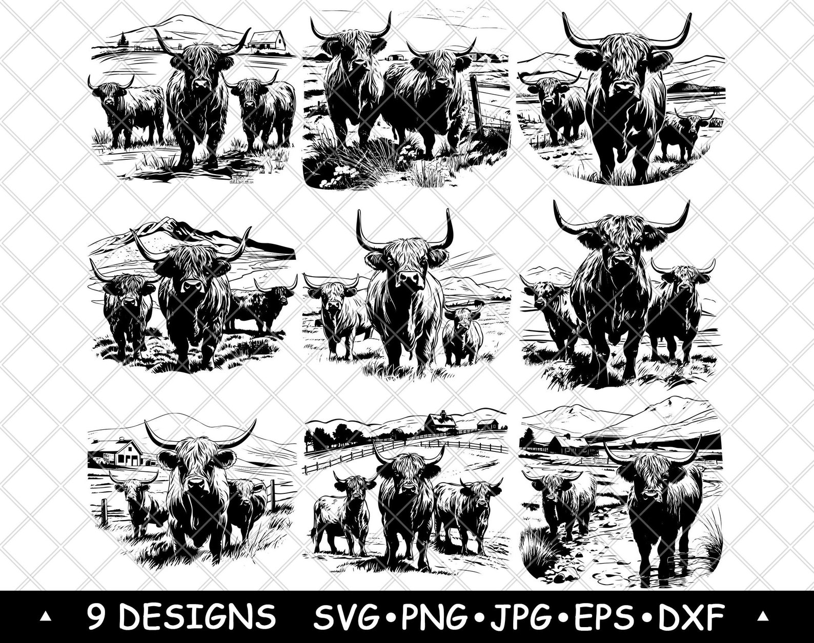 Highland Cow Long-haired Cattle Breed Scottish Beef Dairy Farm Svg,dxf ...