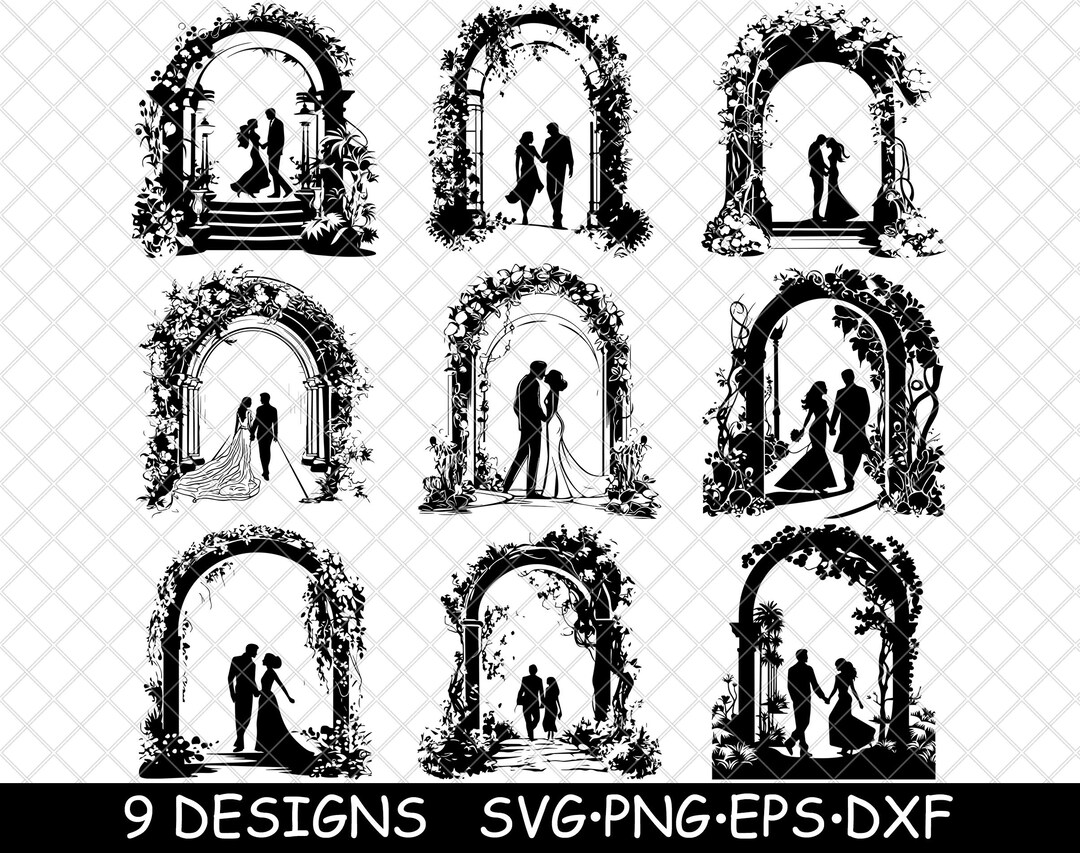 Wedding Floral Arch Couple Lovers Married Bride Groom Nuptial Day Svg ...