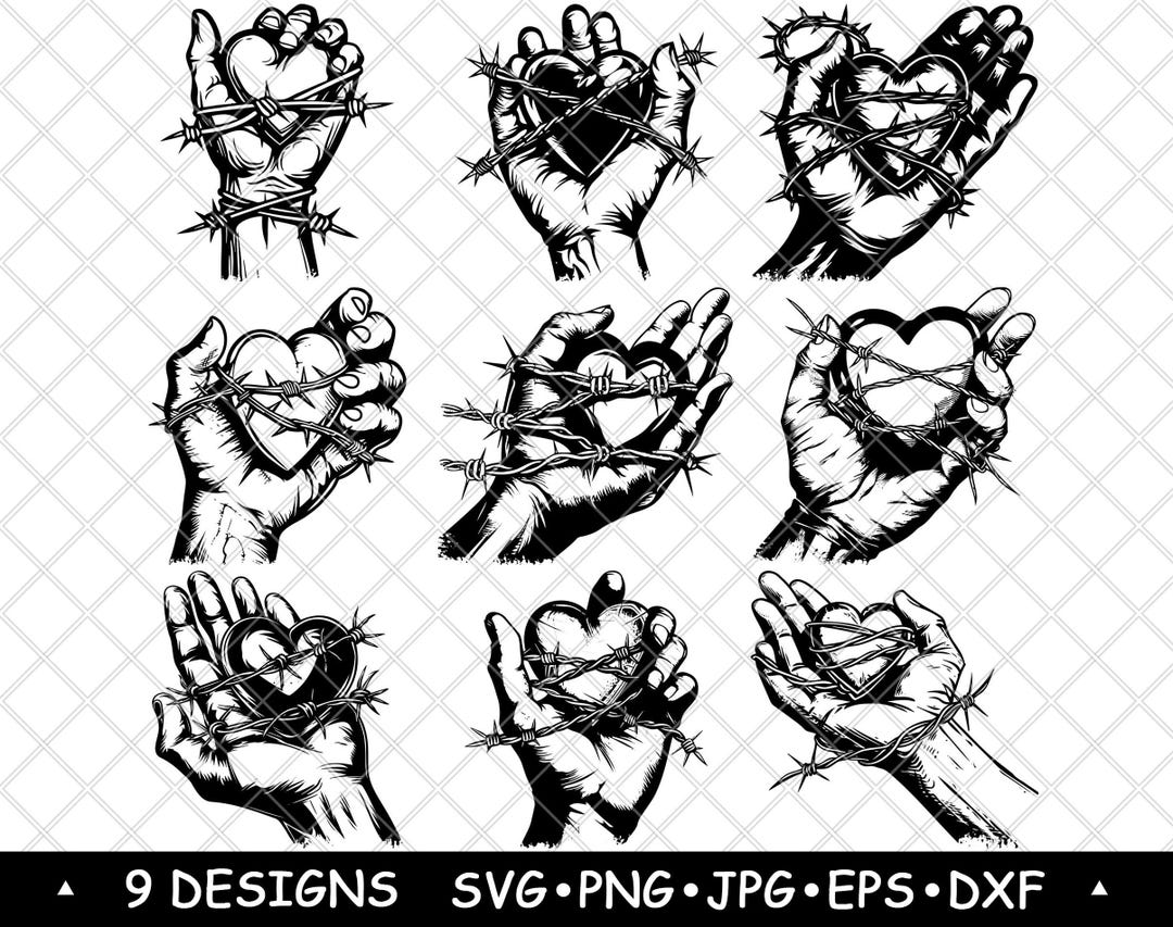 Hand Holding Heart Barbed Wire Grip Pain Love Fragile Laser File SVG ...