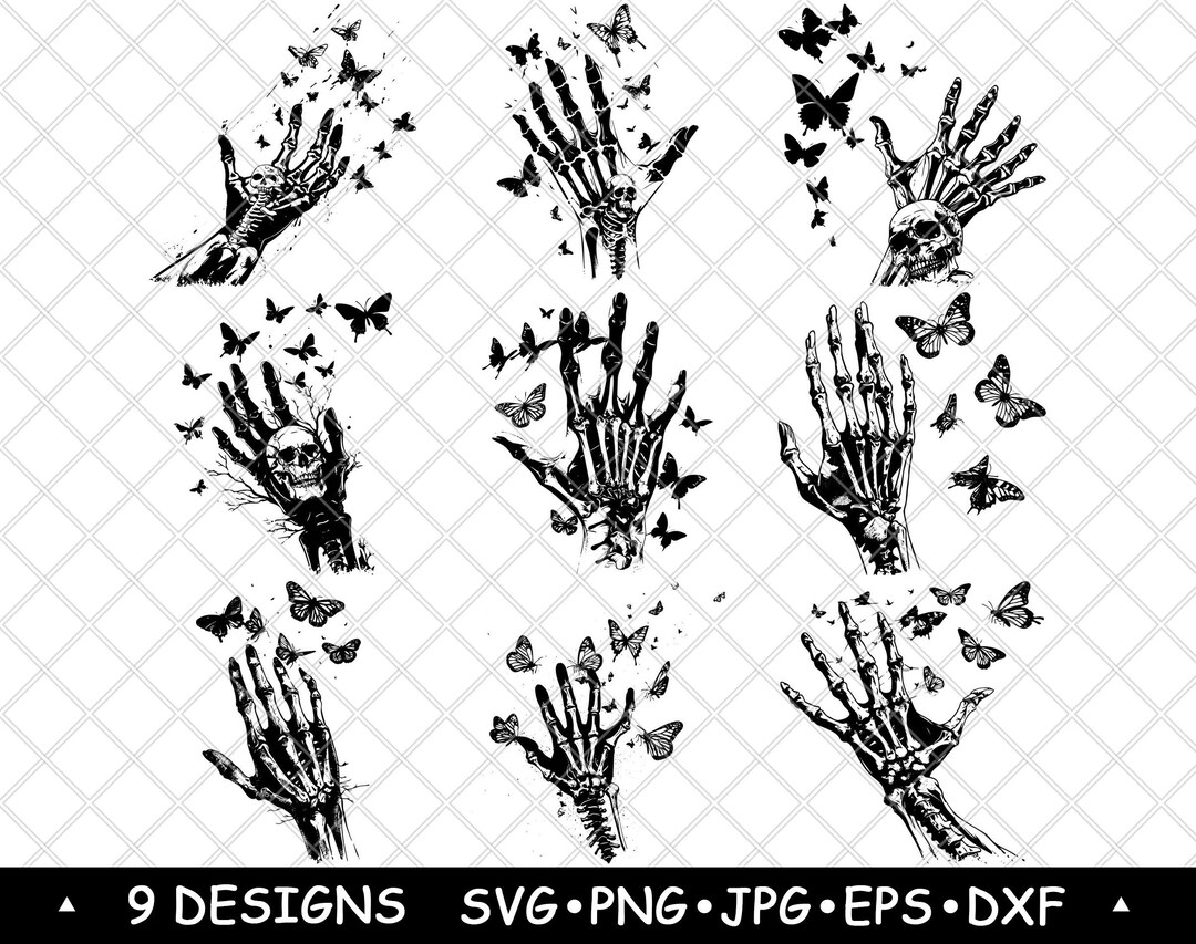 Skeleton Hand Butterflies Swarm Flutter Horror Fantasy Laser File SVG ...