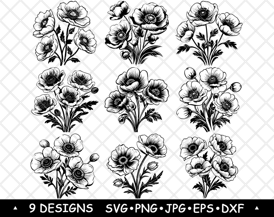 Anemone Flowers Bouquet Plant Bloom Wedding Windflower Laser File SVG ...