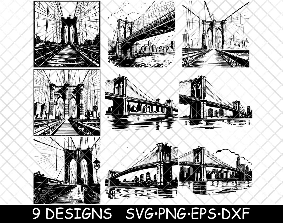Brooklyn Bridge NYC Landmark Suspension Manhattan Overpass Skyline Svg ...