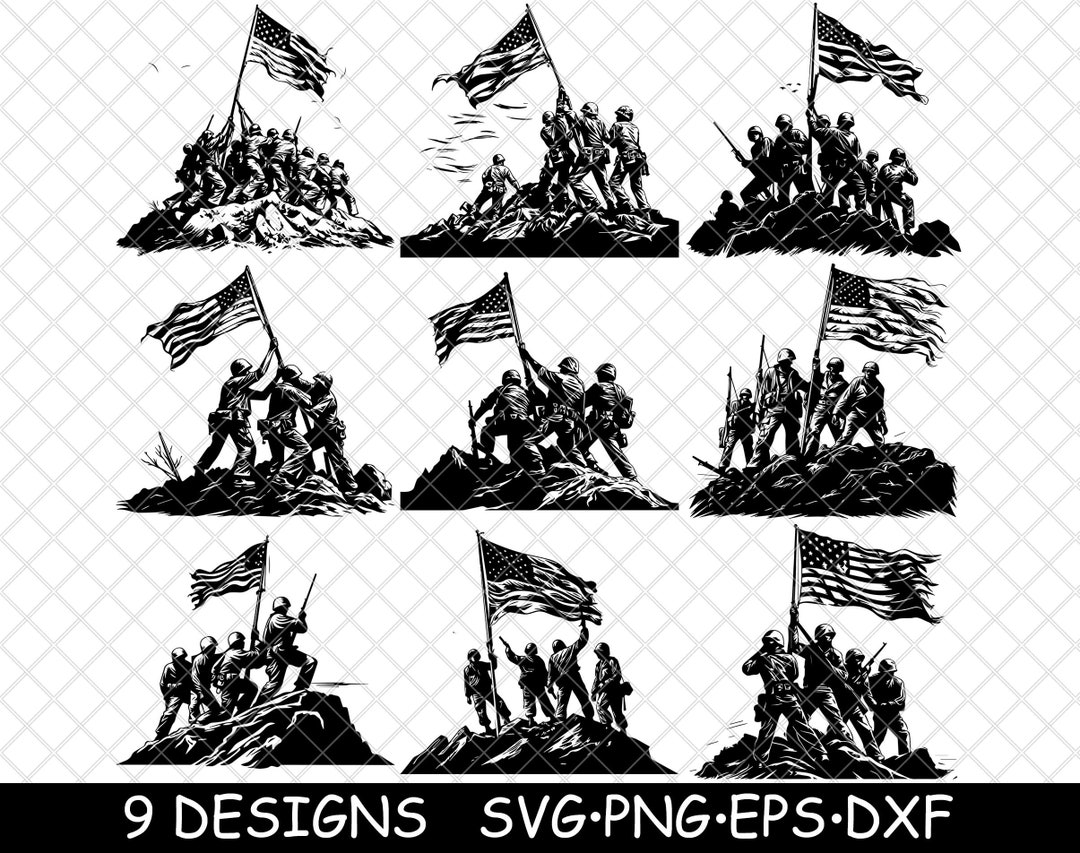 Iwo Jima Flag Raising American Mount Suribachi World War II Battle Svg,dxf,eps,png,cricut ...