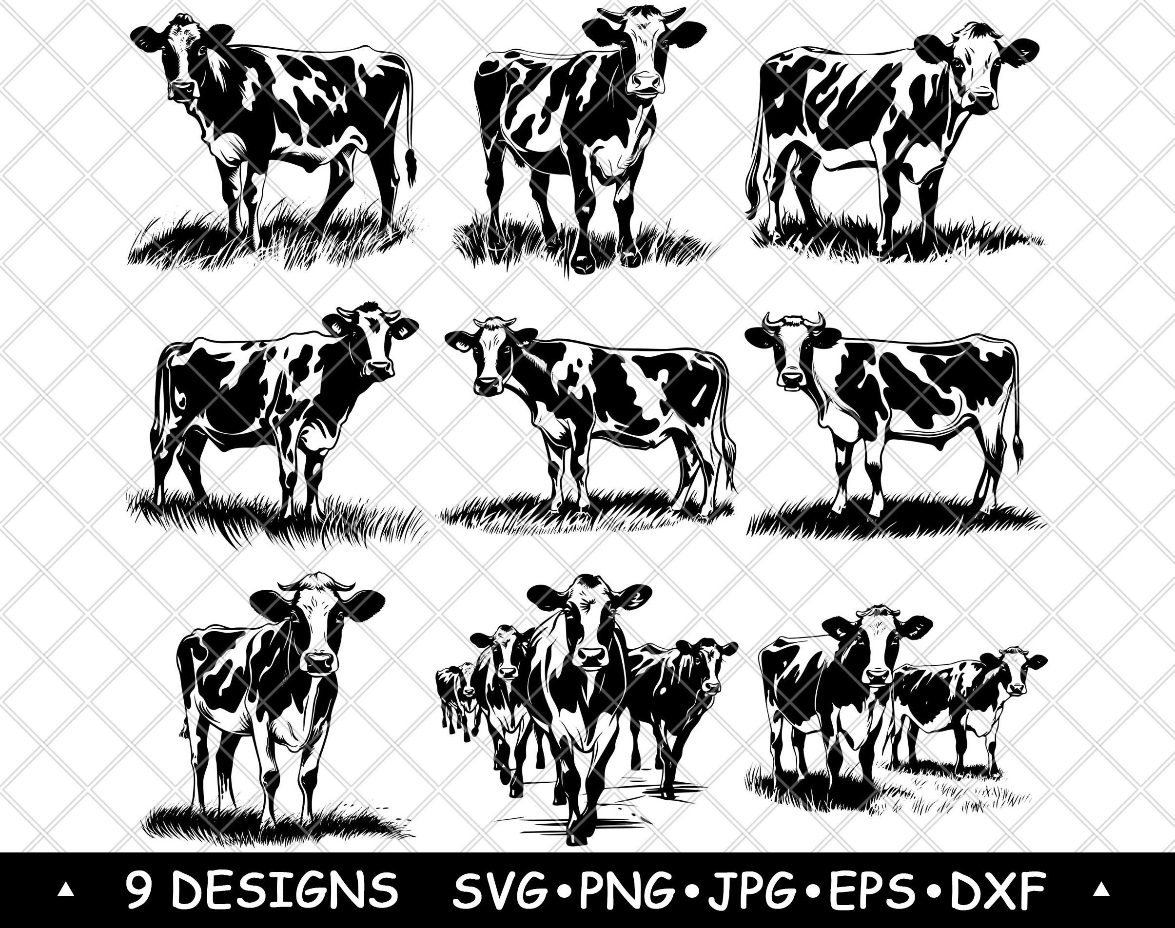 Farm Cow Clipart Bundle | Vintage Cow SVG | Dairy Cow Silhouettes for ...