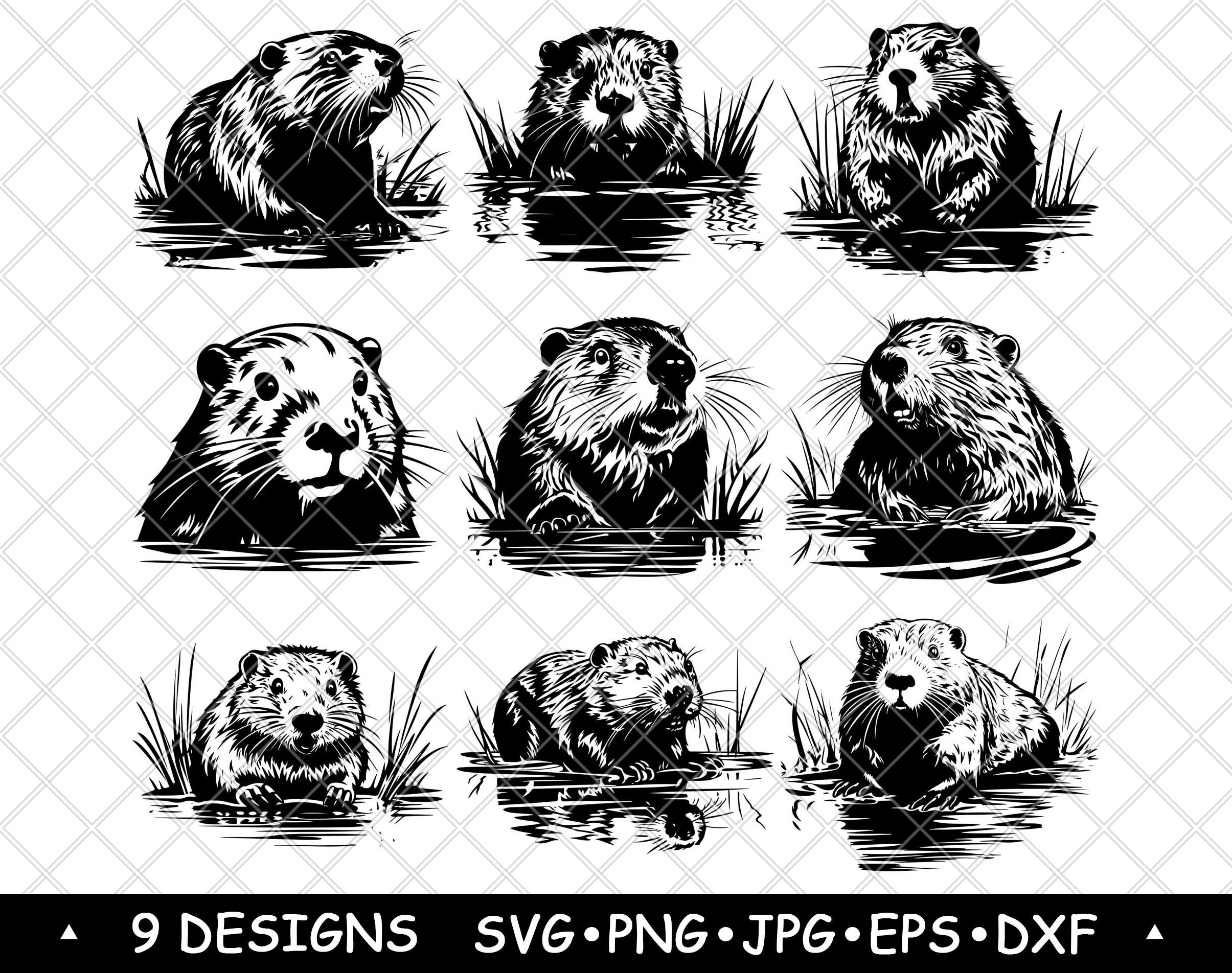 Beaver Bundle Woodland Animal Clipart Black White River Wildlife Vector ...
