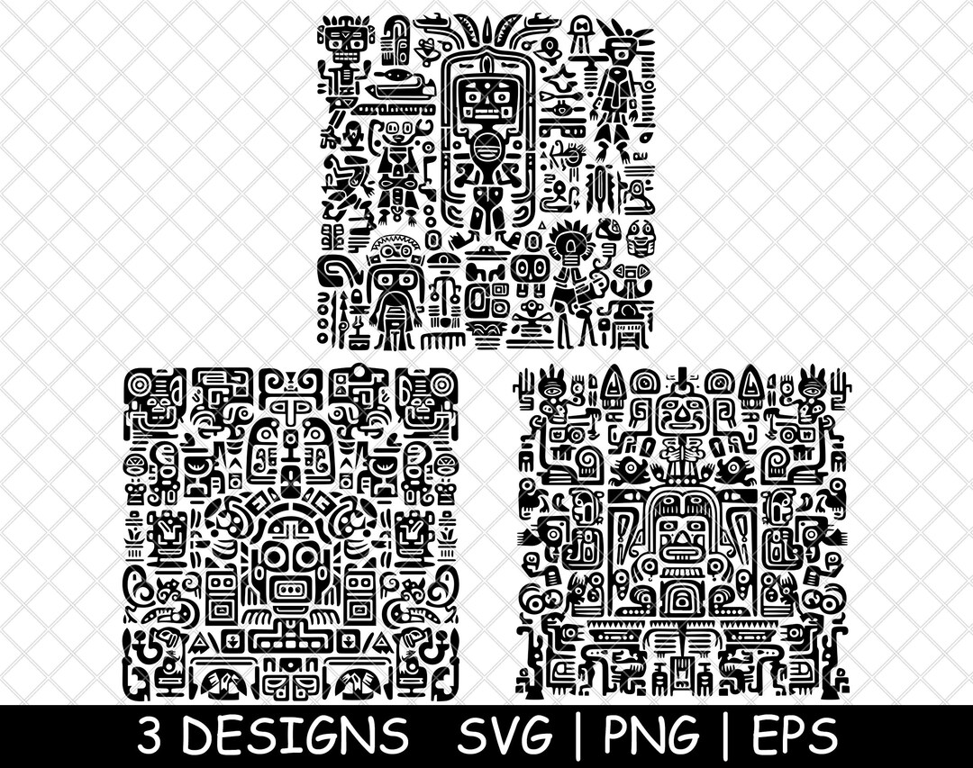 Jeroglíficos aztecas Arte Símbolos Escritura Ritual Mexicano - Etsy España