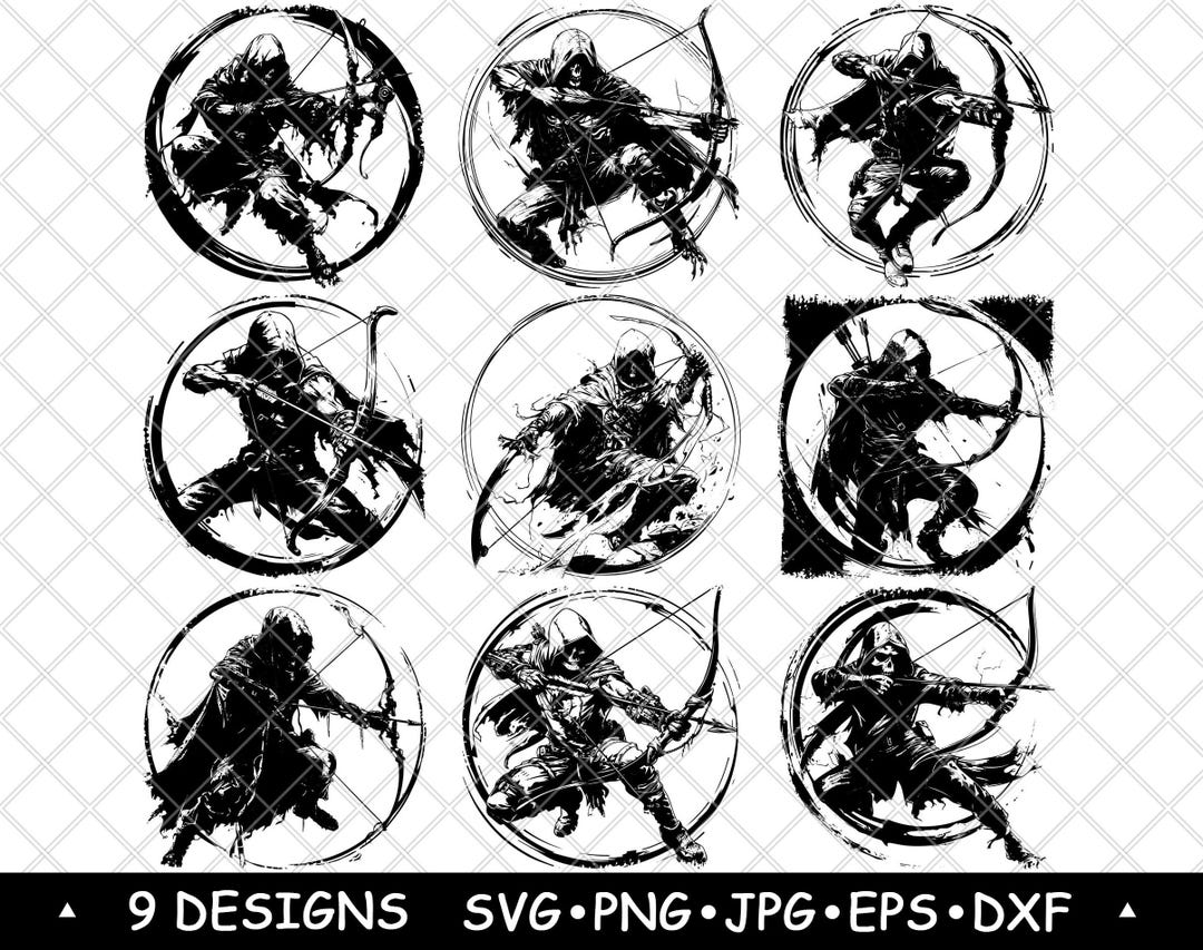 Grim Reaper Hood Skeleton Archer Bow Arrow Death Weapon Laser File SVG ...