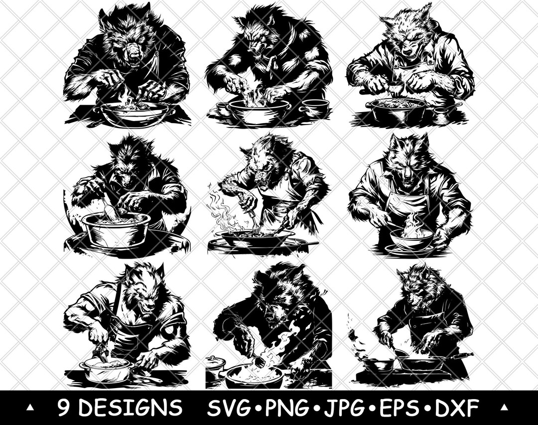 Werewolf Cooking Scene Wolfman Beast Chef Scary Monster Laser File SVG ...