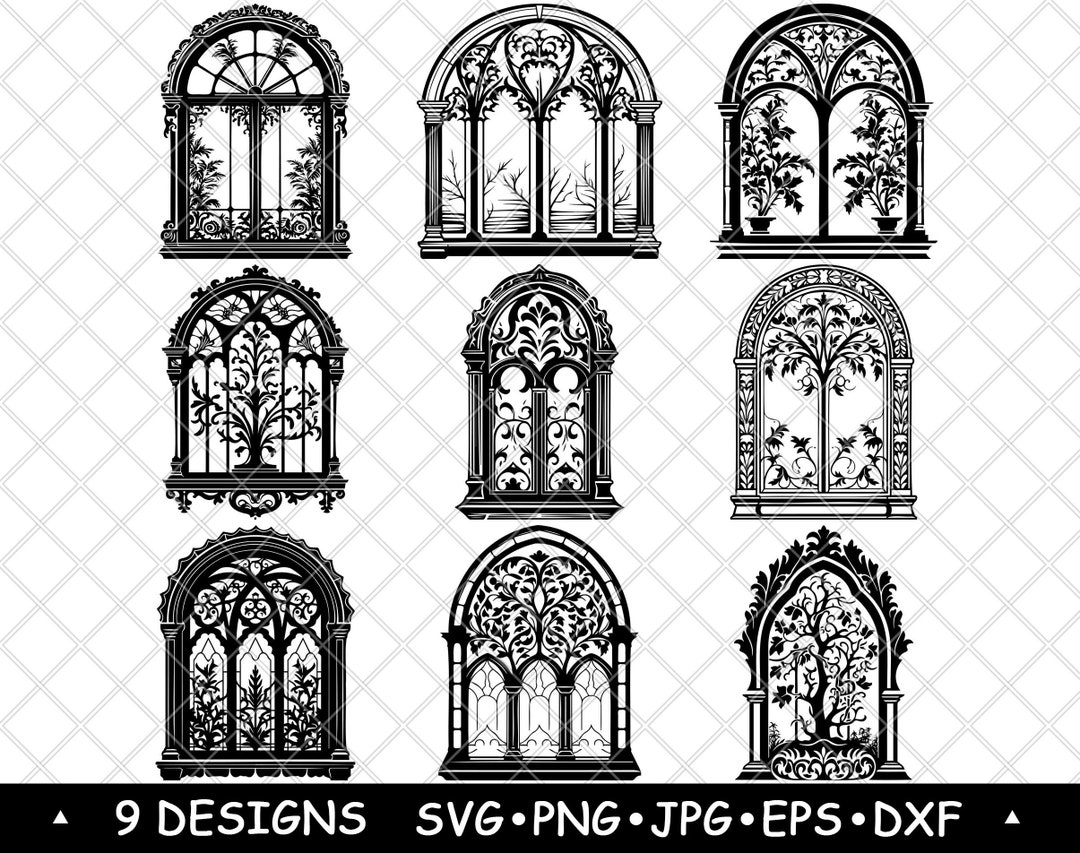 Gothic Victorian Window Haunted Eerie Medieval Glass Art Laser File SVG ...