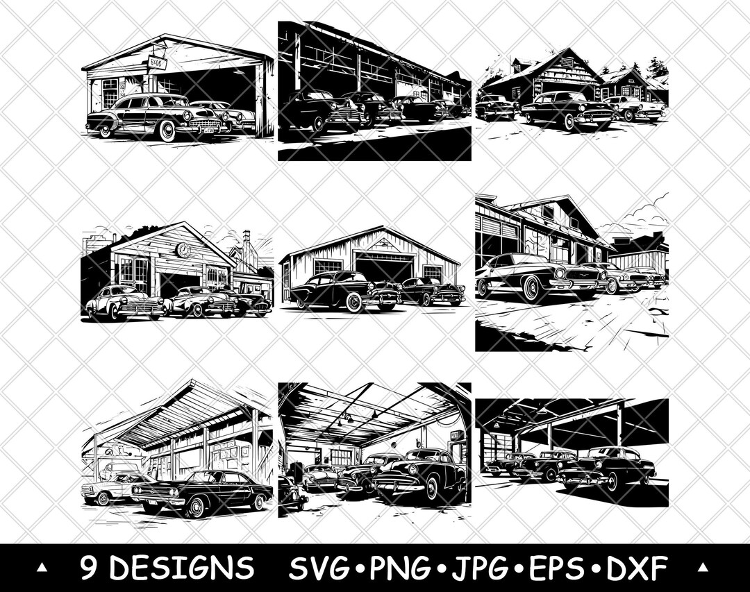 Classic Car Garage Repair Shop Care Center Auto Service Laser File SVG ...