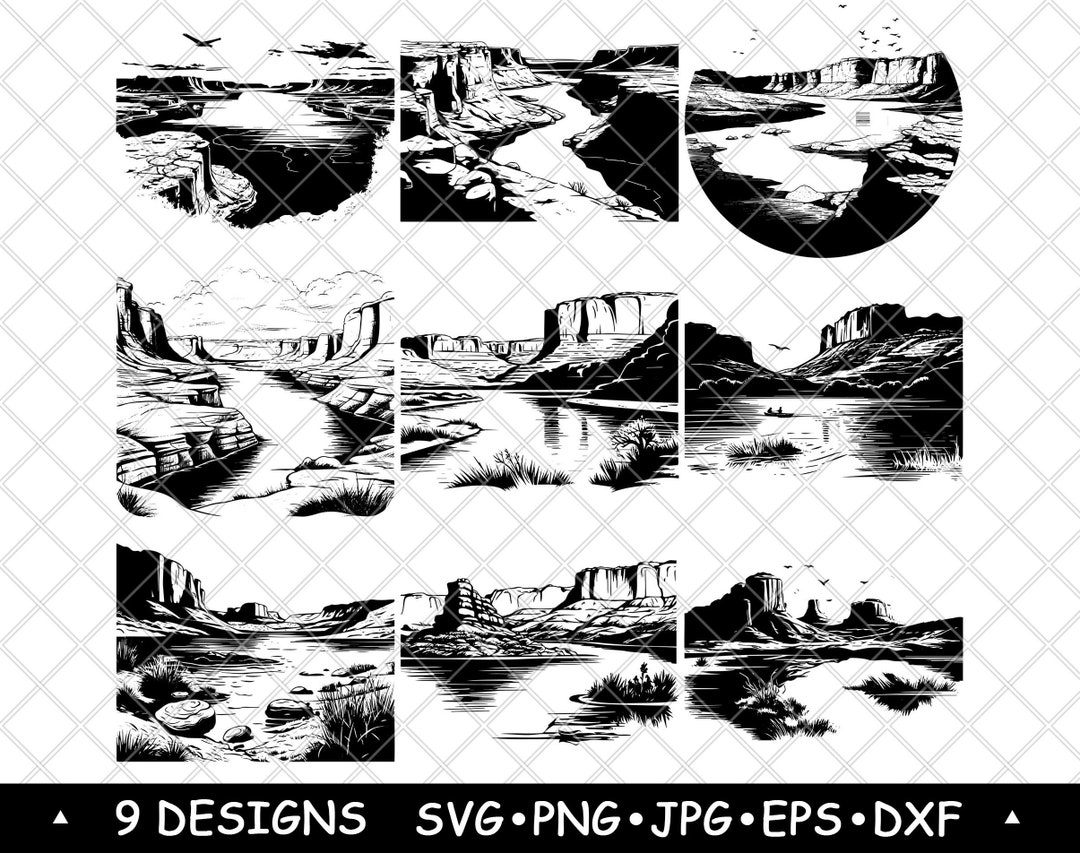 Canyon River Landscape SVG Bundle | Desert Rock Cliff Clipart | Nature ...