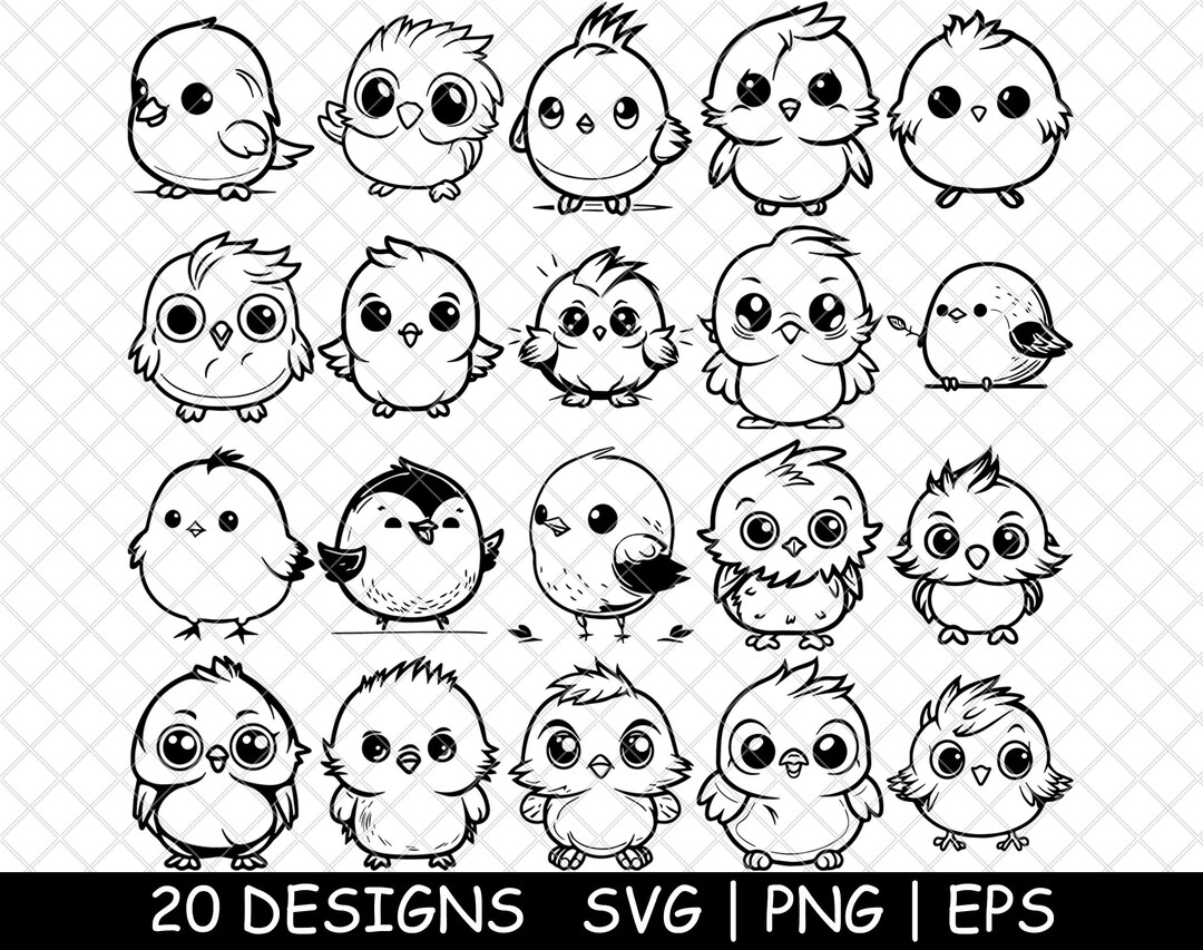 Chick Clipart Bundle Kawaii Baby Bird PNG SVG Cartoon Chicks Set for ...