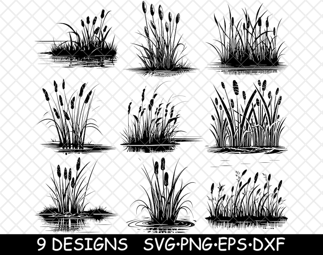 Cattails Grass SVG Marsh Reed Clipart Wetland Pond Plant Vector Black ...