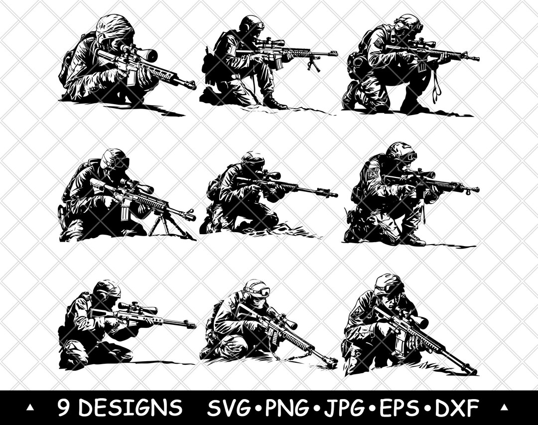 Military Sniper Marksman Sharpshooter Tactical Army Pose Laser File SVG ...