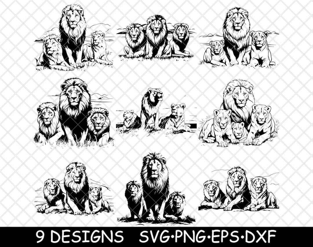 Pride of Lions Family Group Pack Alpha Male Cubs Wildlife Mammal Svg ...