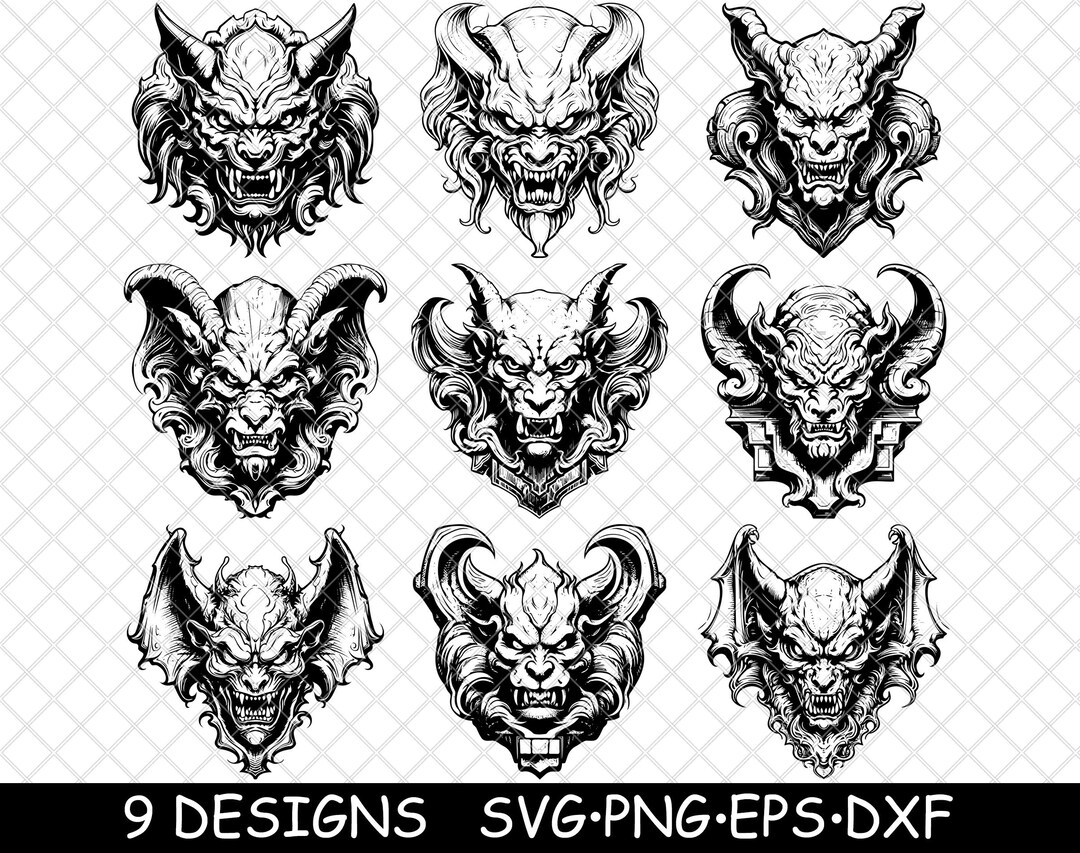 Gargoyle Gothic Statue Diablo Stone Face Head Myth Board Coaster Black ...