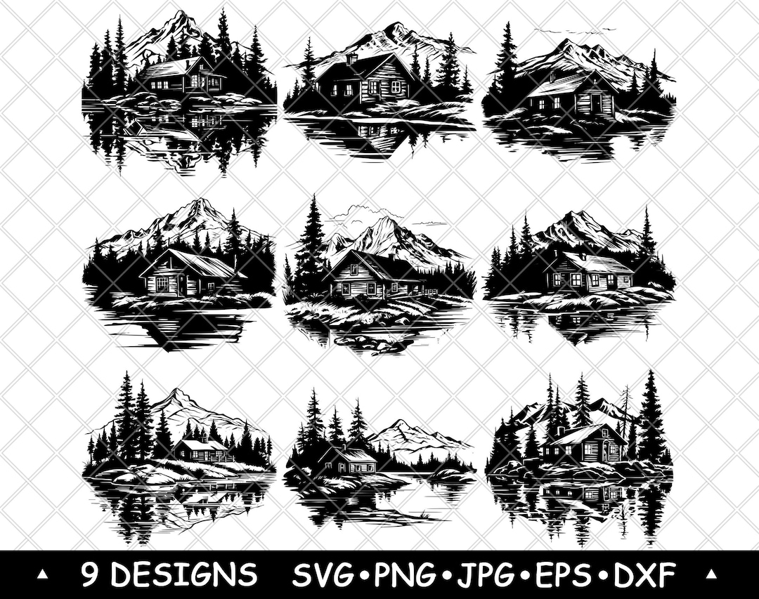Rustic Log Cabin Wood Scene Valley Mountain Lake Landscape Camp Svg,dxf ...