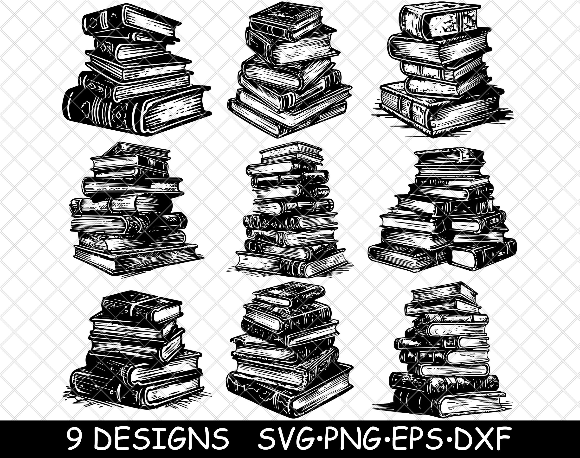 Stack of Books SVG Bundle | Vintage Book Clipart | Library Reading ...