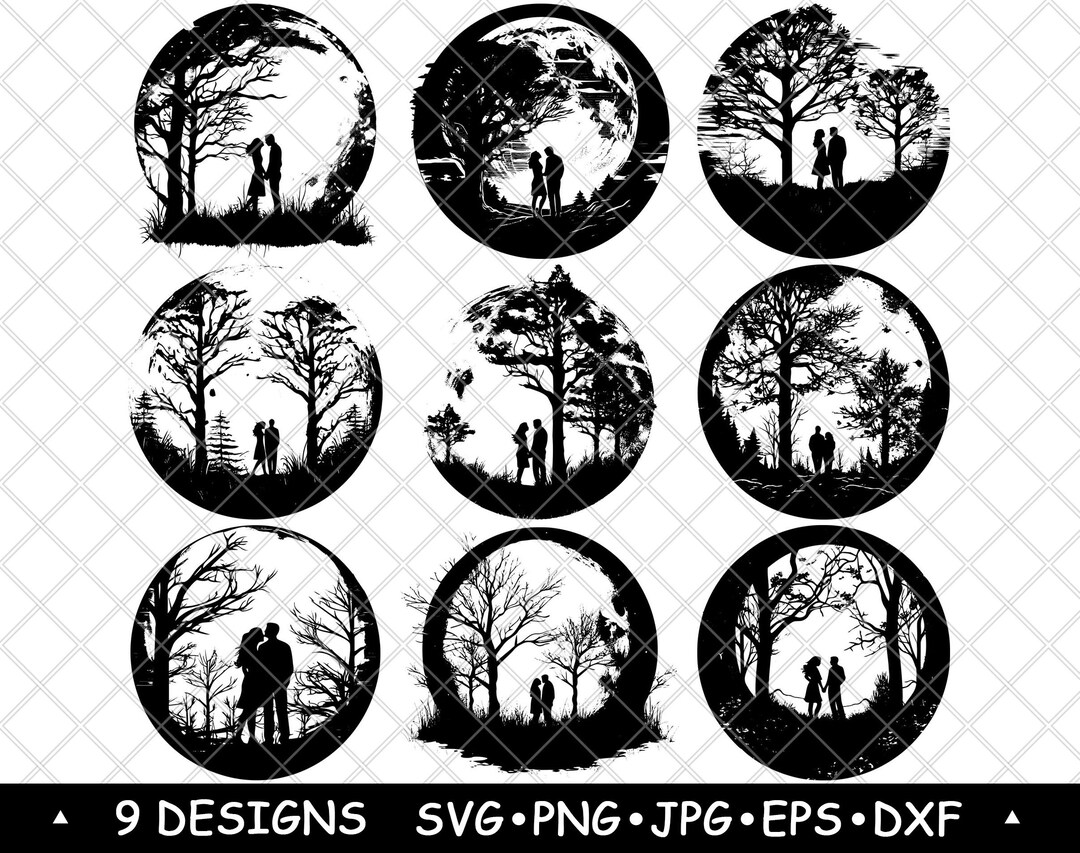 Couple Trees Forest Moon Love Valentine Romantic Pair Laser File SVG ...