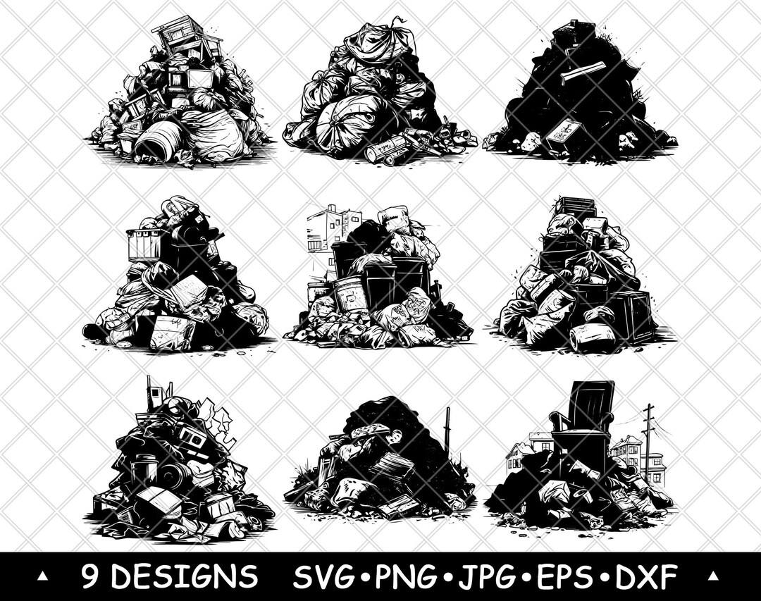 Urban Trash Pile SVG Bundle | Garbage Clipart | Junkyard Silhouette ...