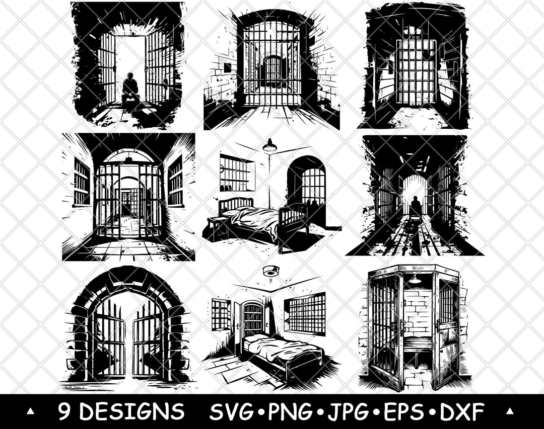 Prison Cell Interior Clipart Jail Bars and Inmate Silhouette Vector ...