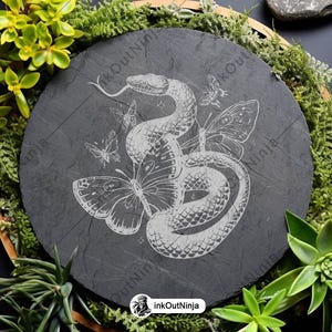 Coiled Snake Serpent Butterflies Gothic Nature Wildlife Laser File SVG ...
