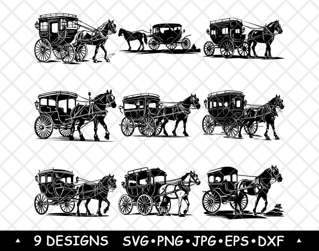 Stagecoach Horse-drawn Carriage Vintage Vehicle Wagon Laser File SVG ...