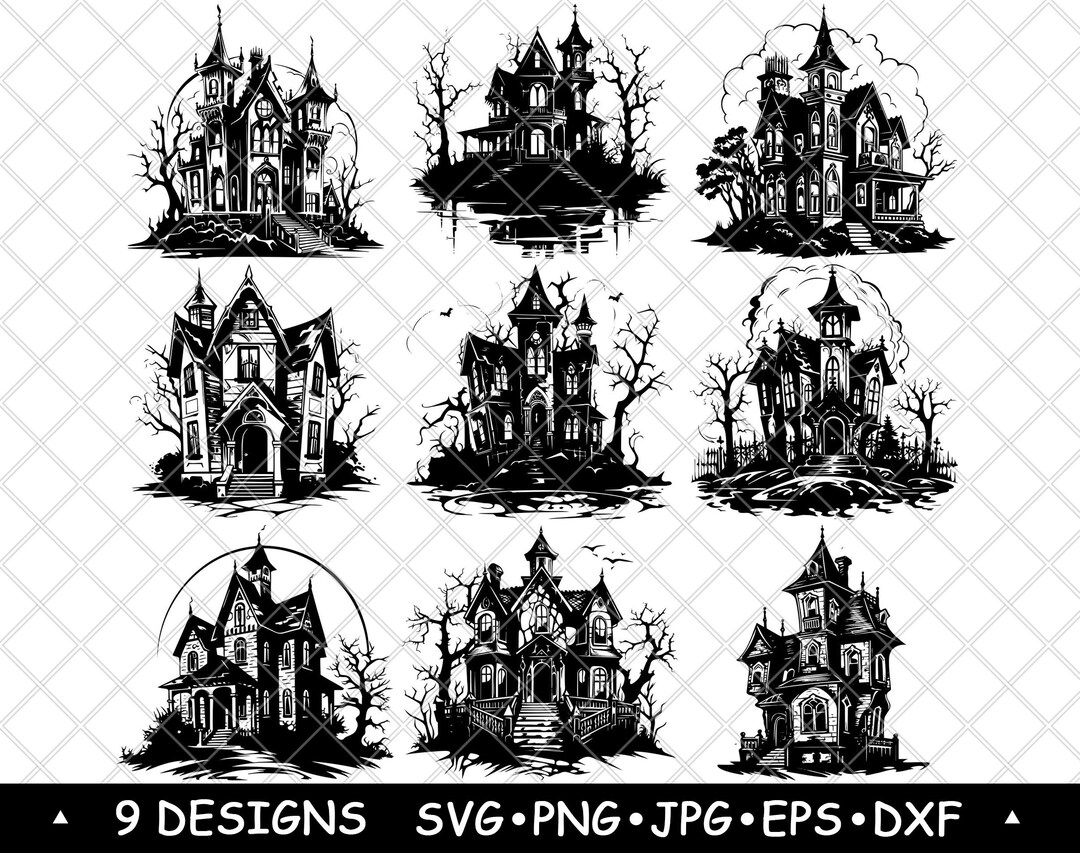 Gothic Haunted House Eerie Victorian Manor Spindly Tower Laser File SVG ...