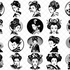 20 Japanese Geisha Art Bundle Japan Clipart PNG, EPS, SVG, Dxf Cricut ...