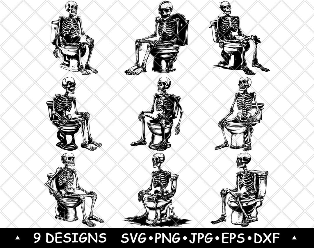 Halloween Skeleton Toilet Taking Dump Dead Corpse Bones Laser File SVG ...
