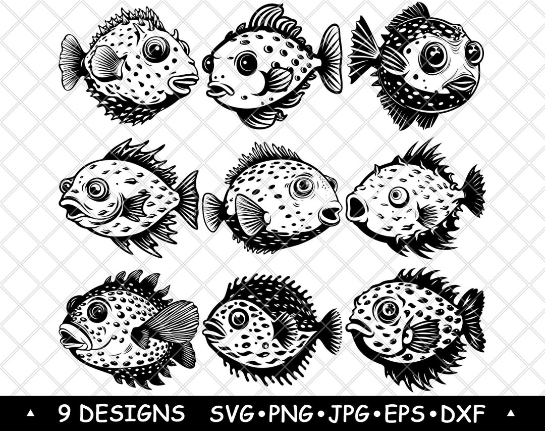 Pufferfish Blowfish Fugu Balloonfish Spiky Skin Seafood Laser File SVG ...