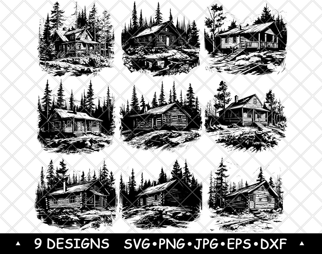 Rustic Log Cabin Pines Wilderness Cottage Forest House Laser File SVG ...