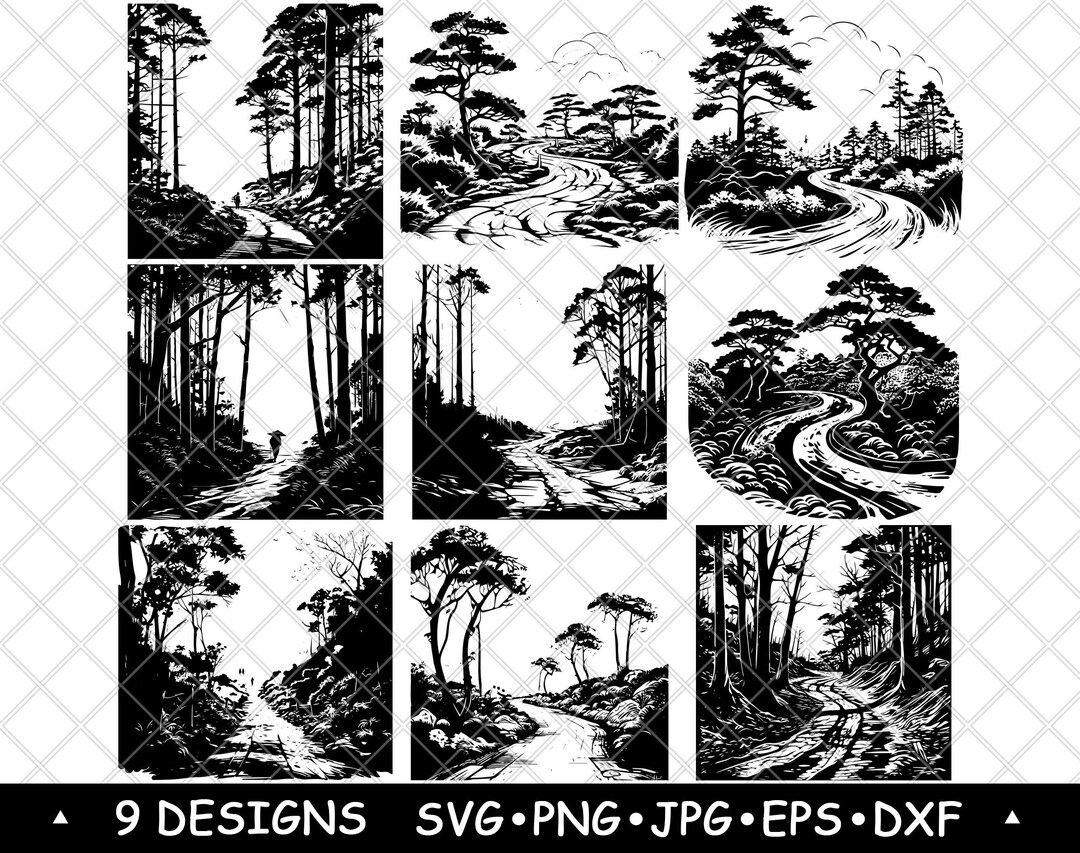 Forest Path Bundle Scenic Dirt Road Woodland Trail Vector Set for ...