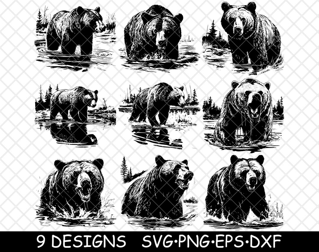 Grizzly Bear Big Black Brown Kodiak Lake Swamp Scene Coaster Black ...