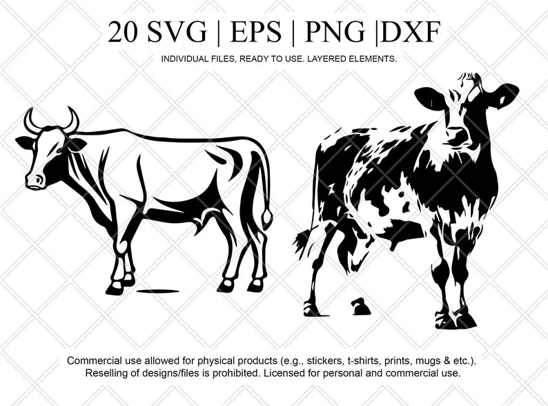 20 Cow and Bull Designs Bundle PNG SVG EPS Dxf Files for - Etsy
