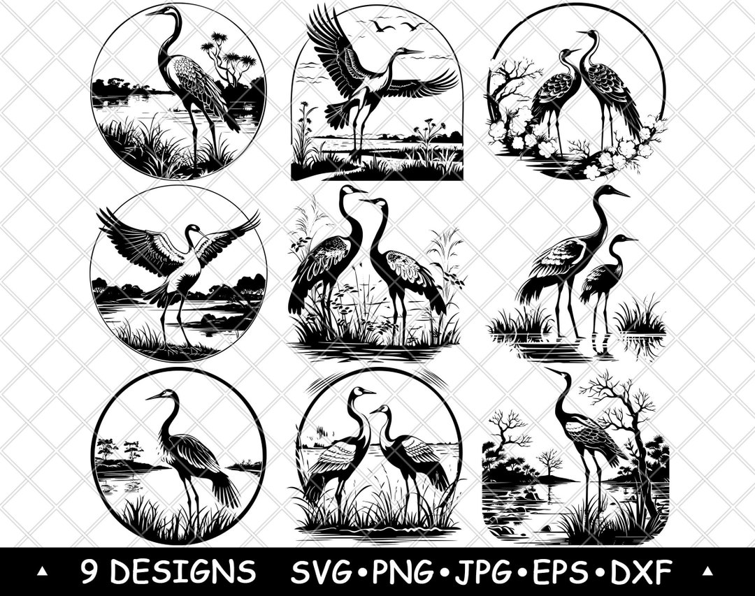 Crane Bird Grus Heron Tall Long-legged Egret Marsh Wetland Fowl Svg,dxf ...