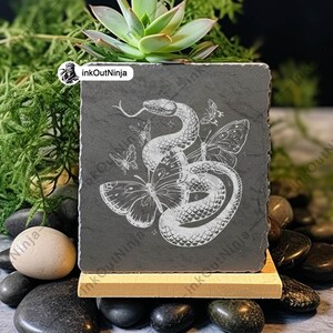 Coiled Snake Serpent Butterflies Gothic Nature Wildlife Laser File SVG ...