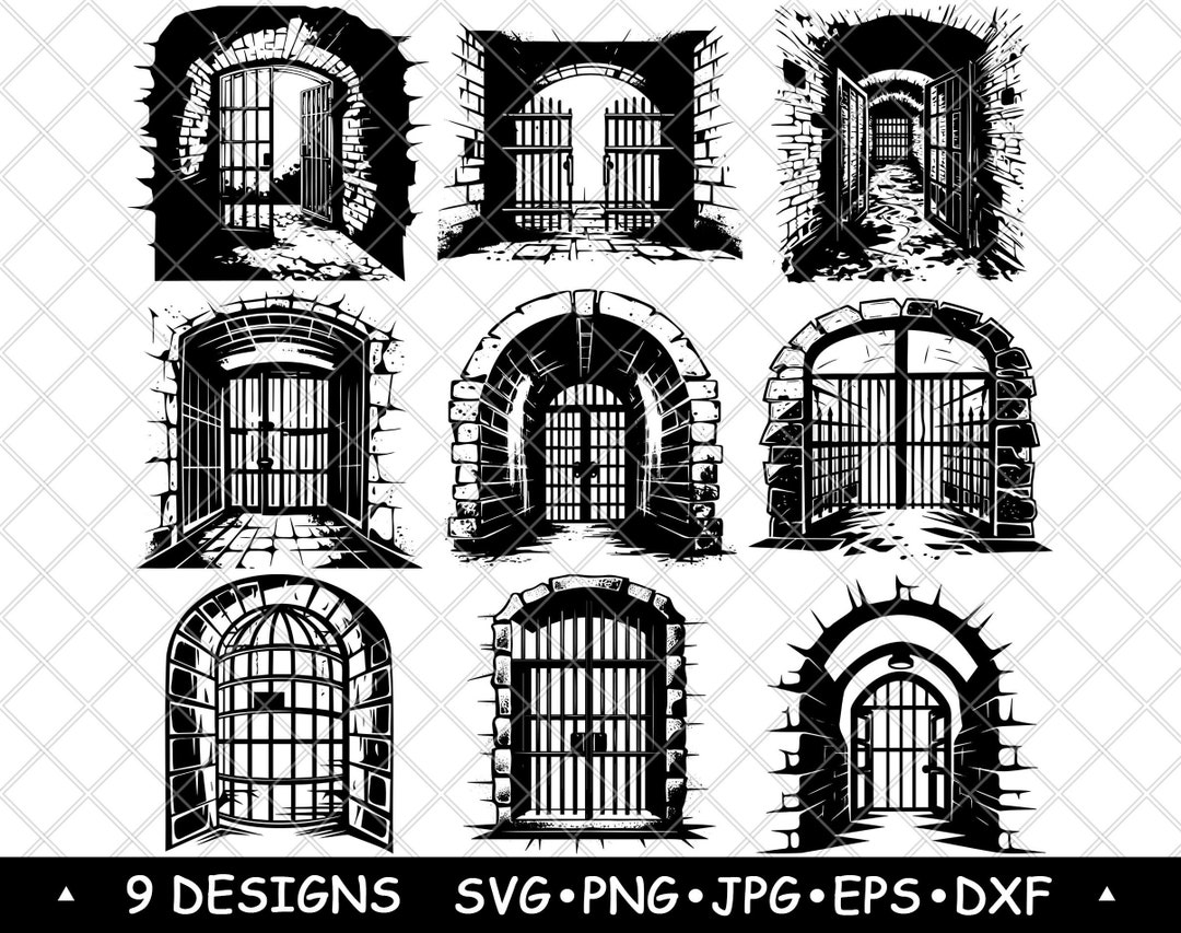 Prison Gate SVG Bundle Dungeon Door Clipart Gothic Jail Cell Bars for ...