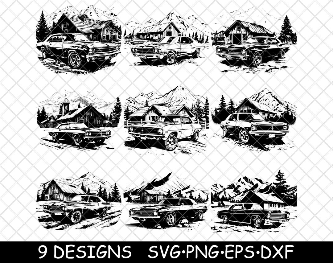 Rustic Ranch Barn Classic Car Muscle Old Vintage Race Road Cabin Svg ...