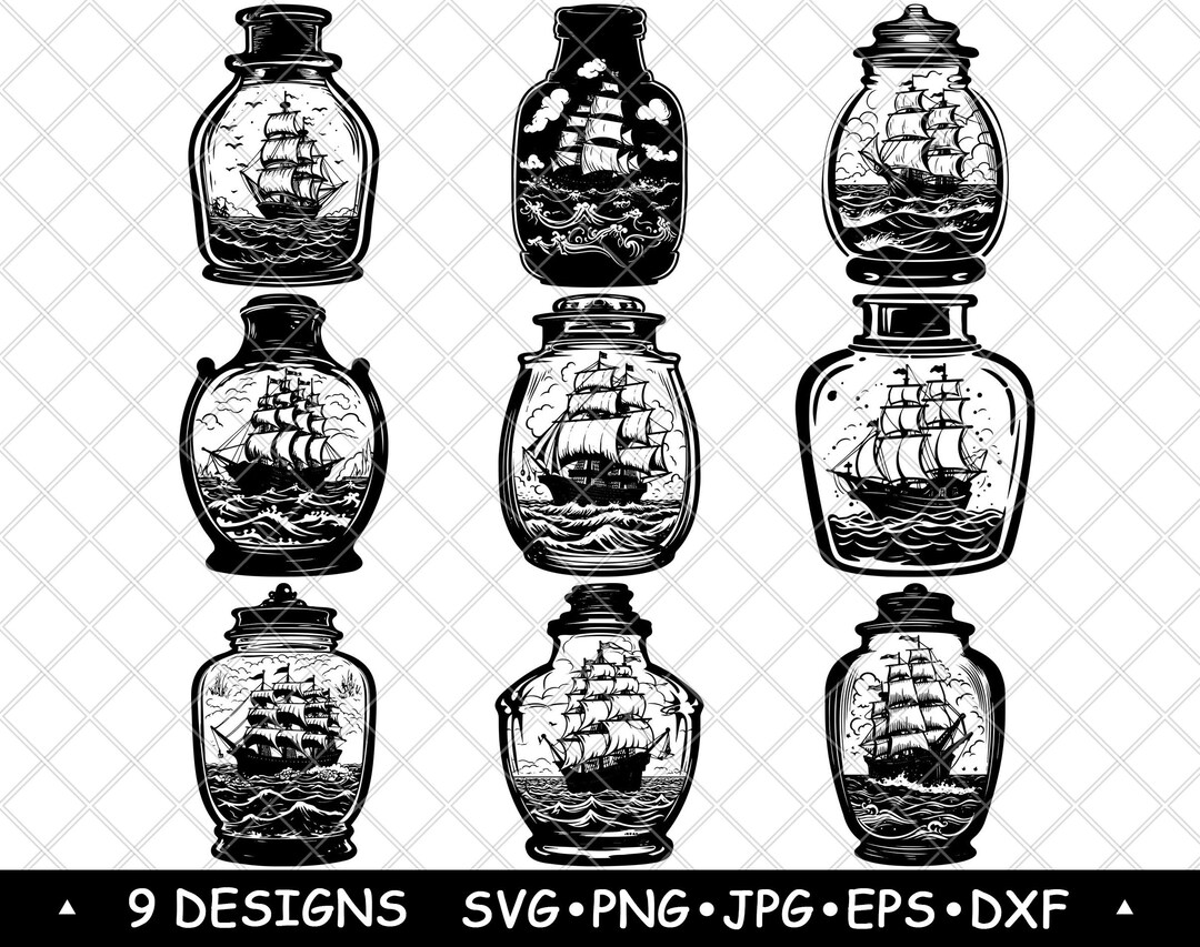 Sailing Ship Glass Jar Bottle Nautical Ocean Vessel Art Laser File SVG ...